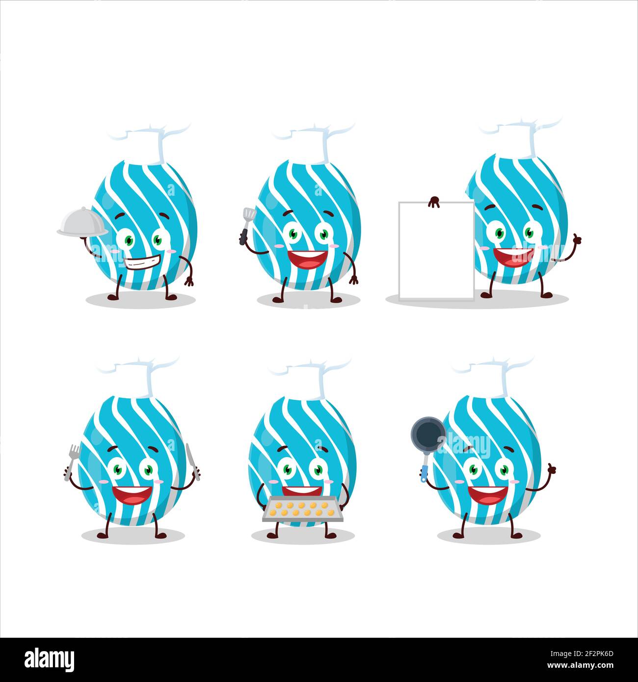 Cartoon character of cyan easter egg with various chef emoticons ...