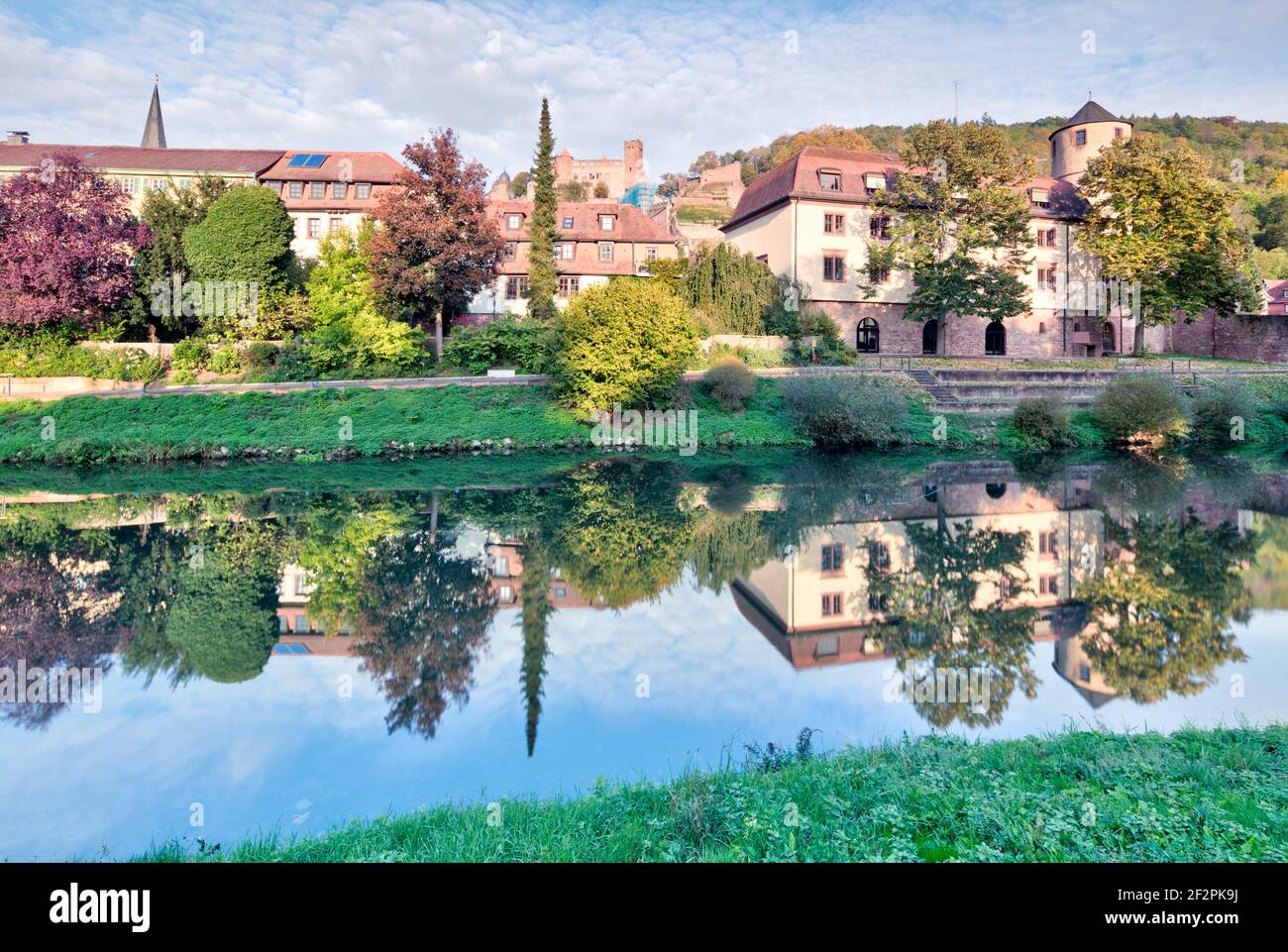 View over river Tauber, castle, former royal court, white tower, town ...