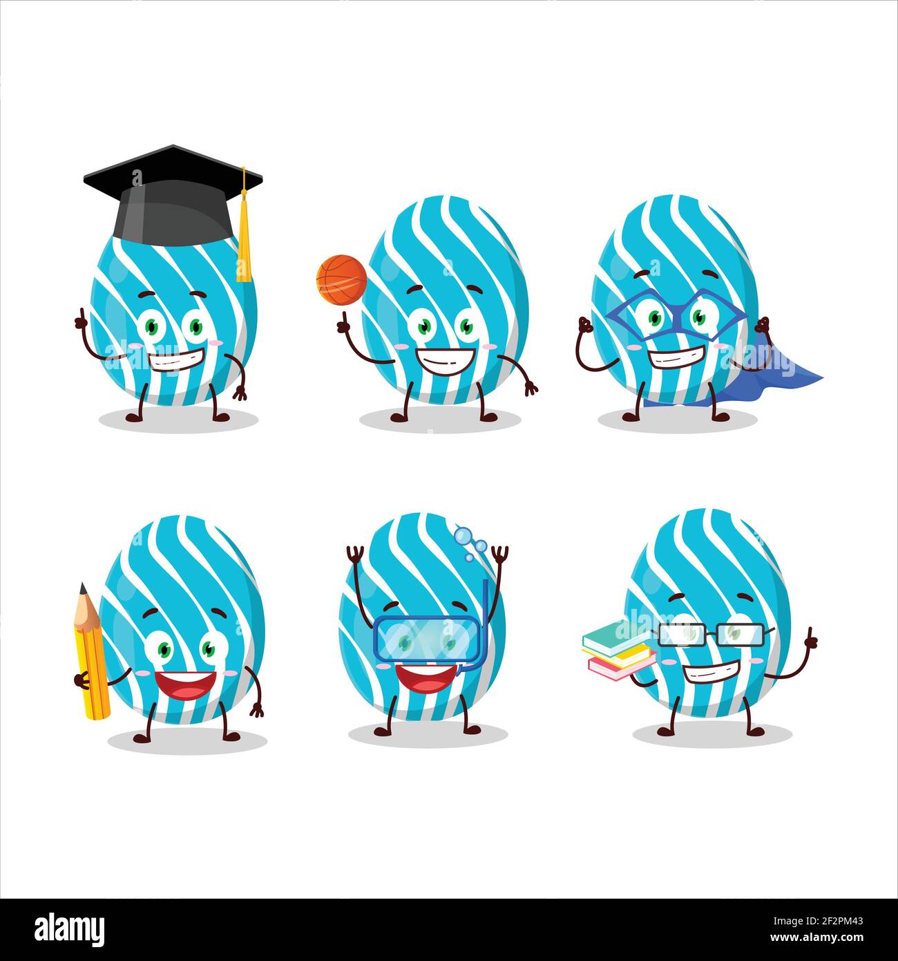School student of cyan easter egg cartoon character with various ...