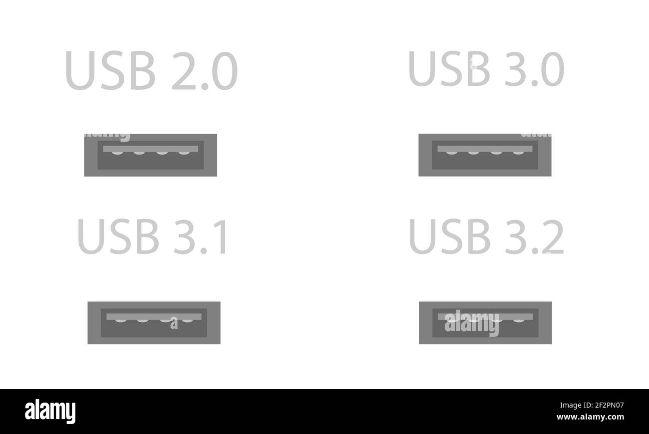 A set of USB connectors in a simple gray design with signed versions of ...
