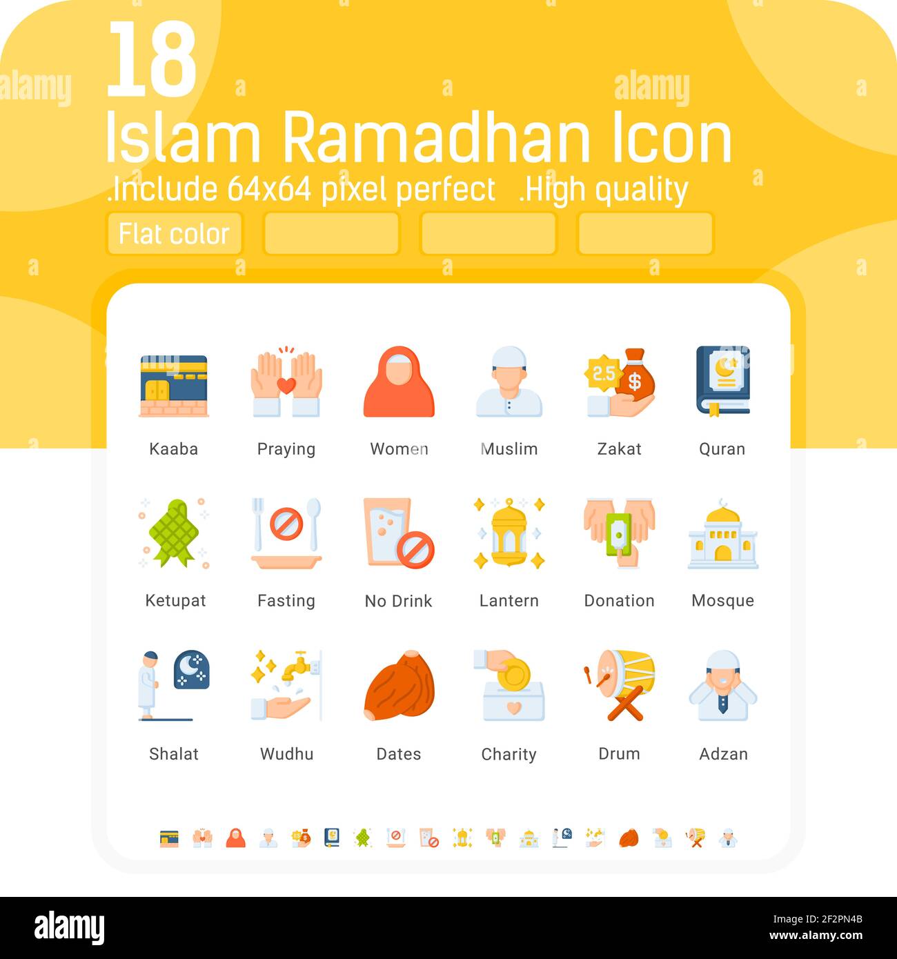 Islam ramadhan flat color icons vector set. Isolated on white ...