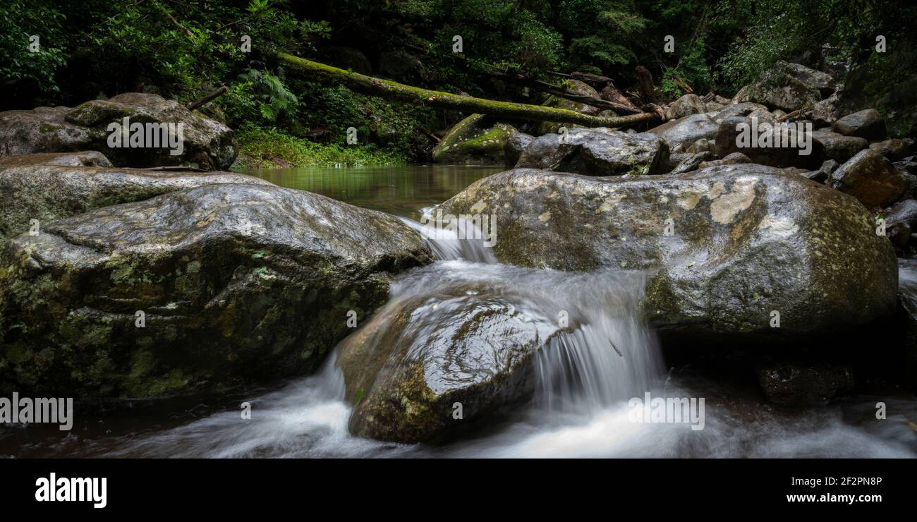 Water form a stream flows over rocks Stock Photo - Alamy