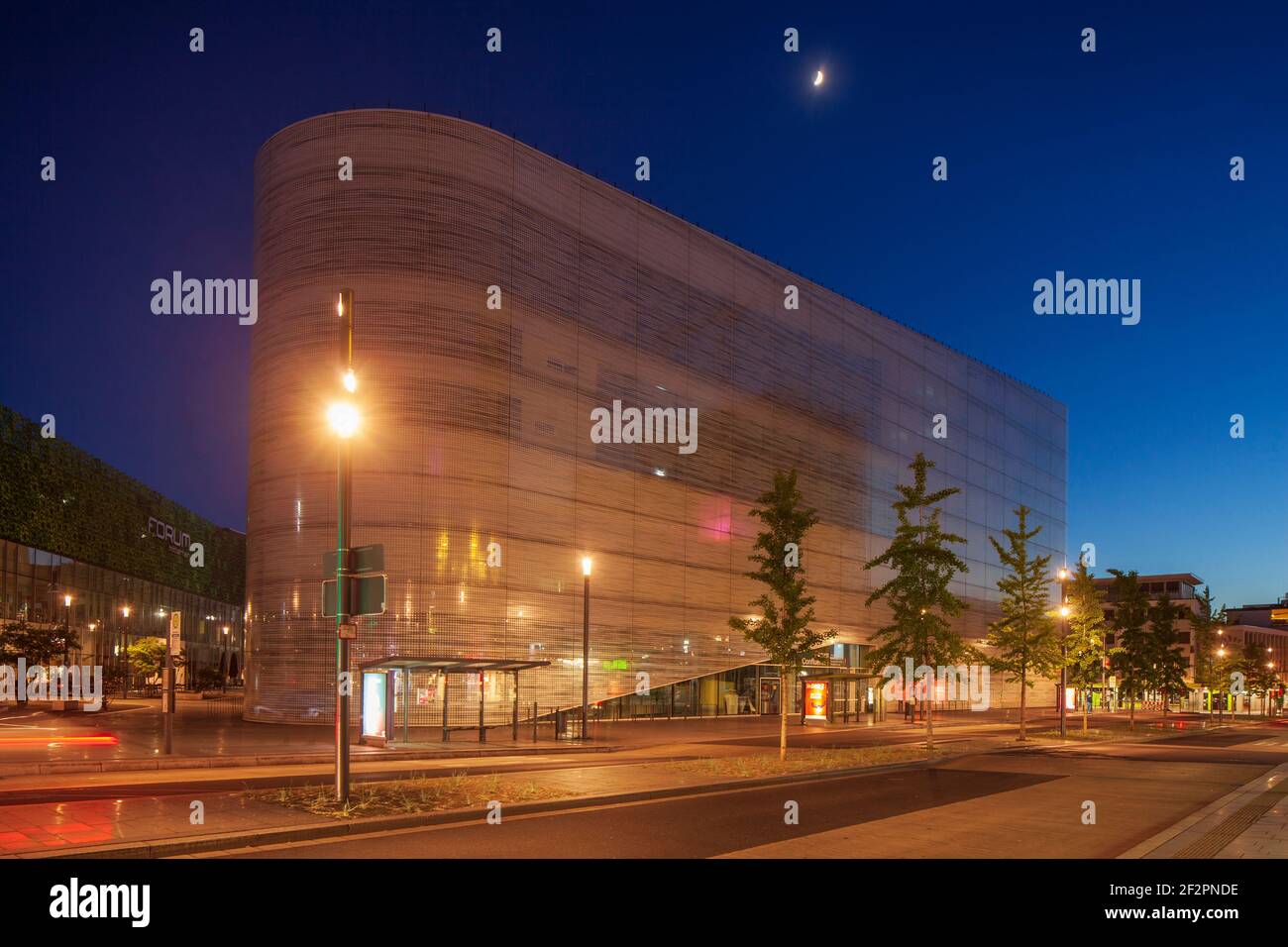 Glass facade of the Forum Confluentes cultural building, Middle Rhine ...