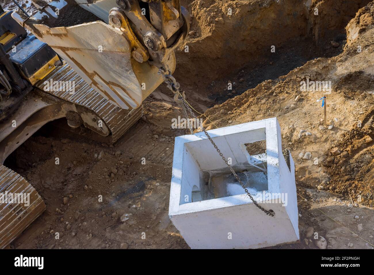 Drainage system on square concrete manholes are installed at ...