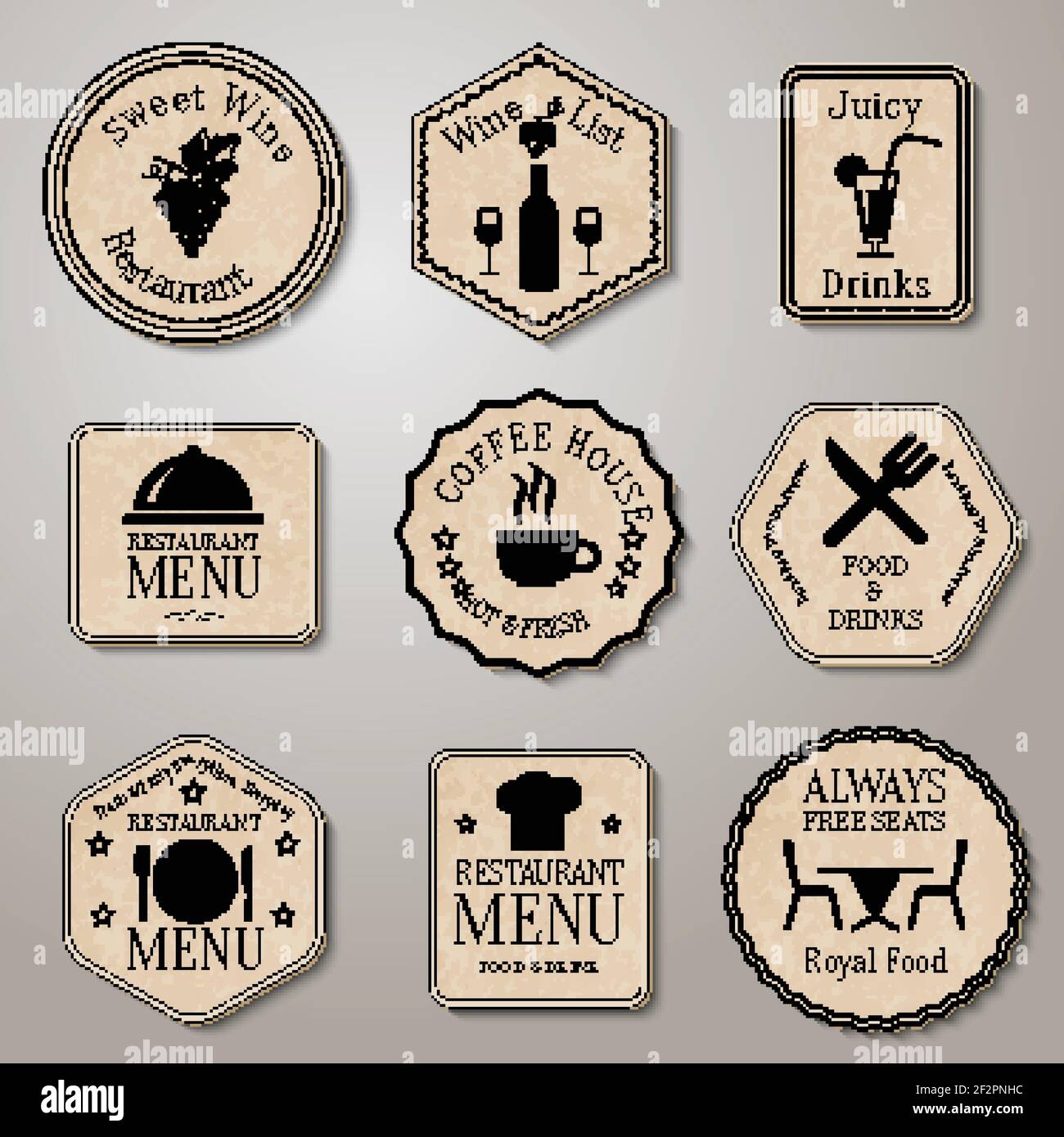 Restaurant menu food and drinks wine list labels set isolated vector ...