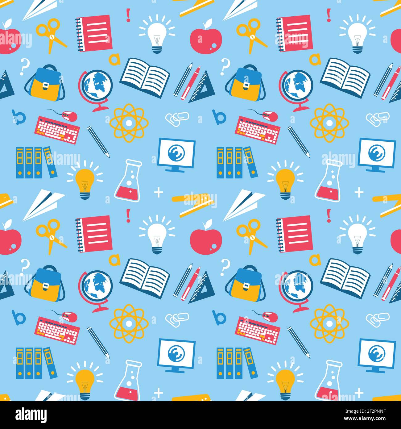 Education knowledge seamless pattern with atom globe notebook vector ...