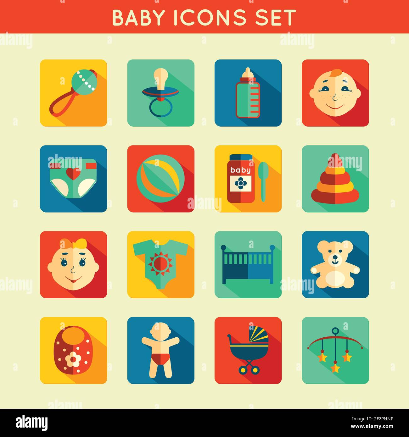 Decorative baby child icons set with bottle rattle toy ball boy and ...