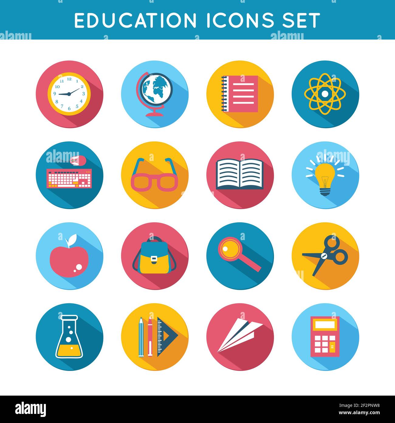 Education knowledge chemistry maths computer flat icons set isolated ...