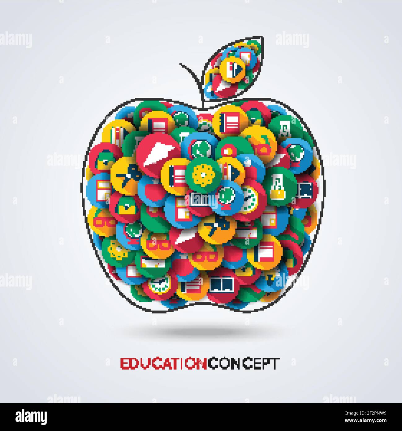 Knowledge icons set in a form of apple education concept composition ...