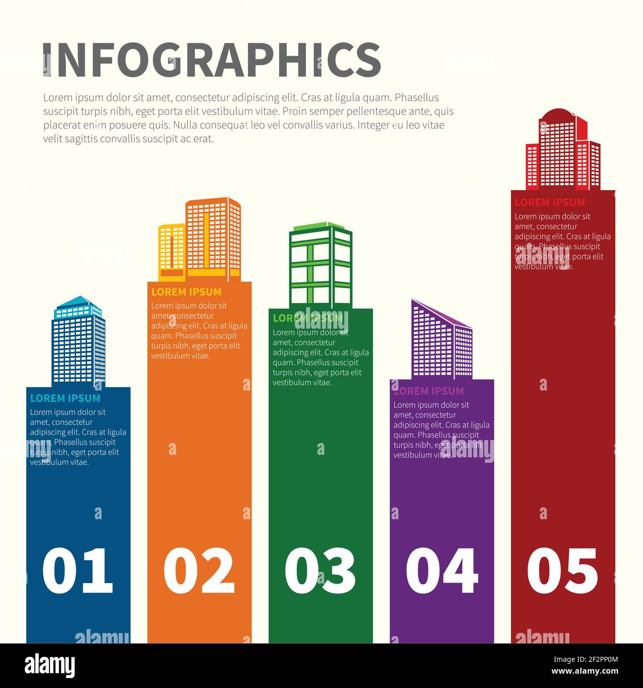Business modern urban office and private buildings infographics set ...