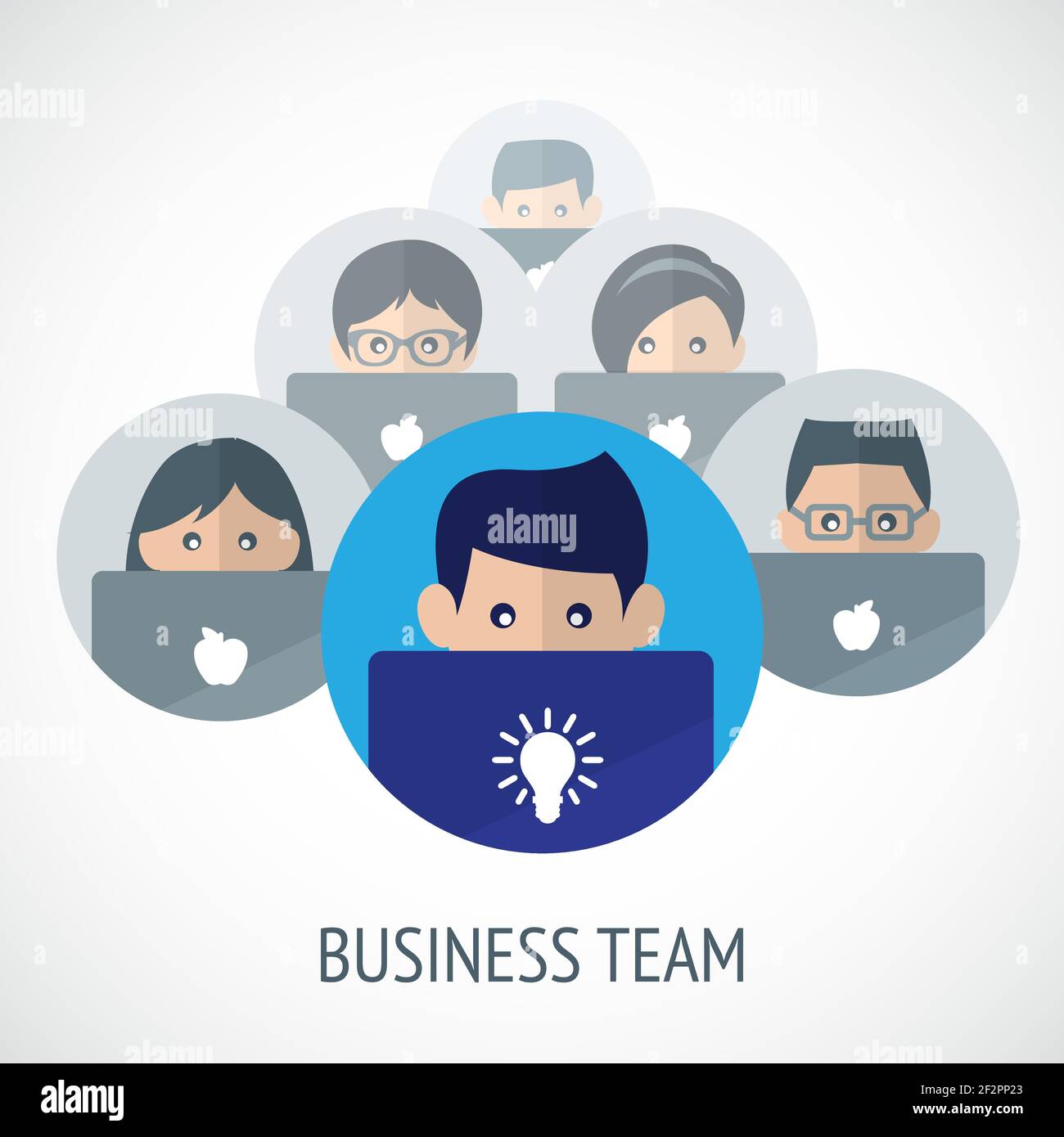 Business team emblem people working on computers vector illustration ...