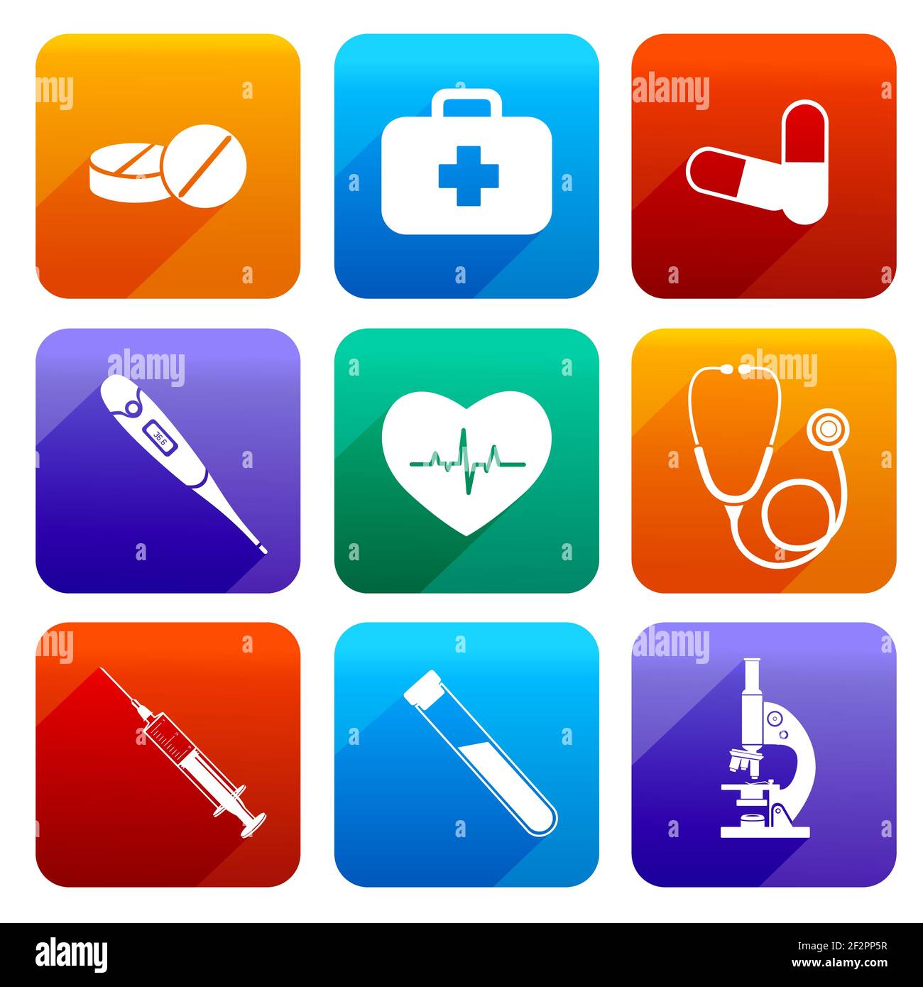 Flat medical emergency first aid care icons set with pill first kit ...