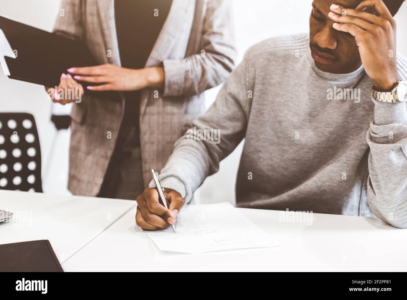 African american man signing contract, black man hand putting signature ...