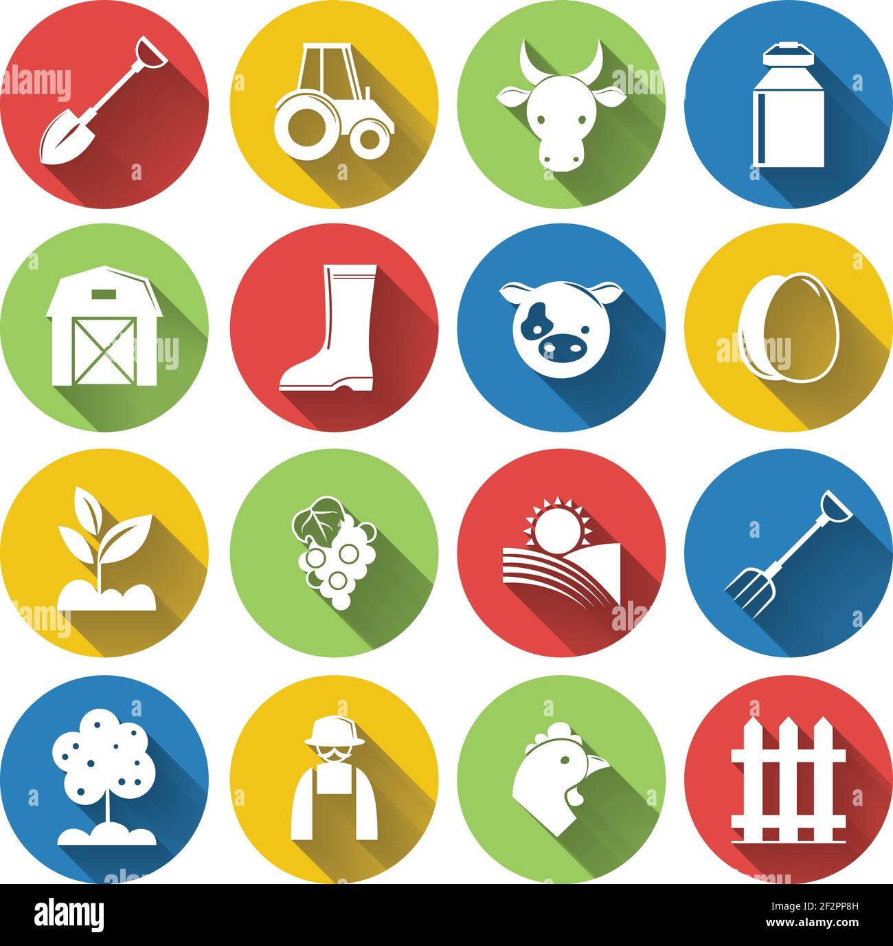 Farming harvesting and agriculture decorative icons set of animals ...