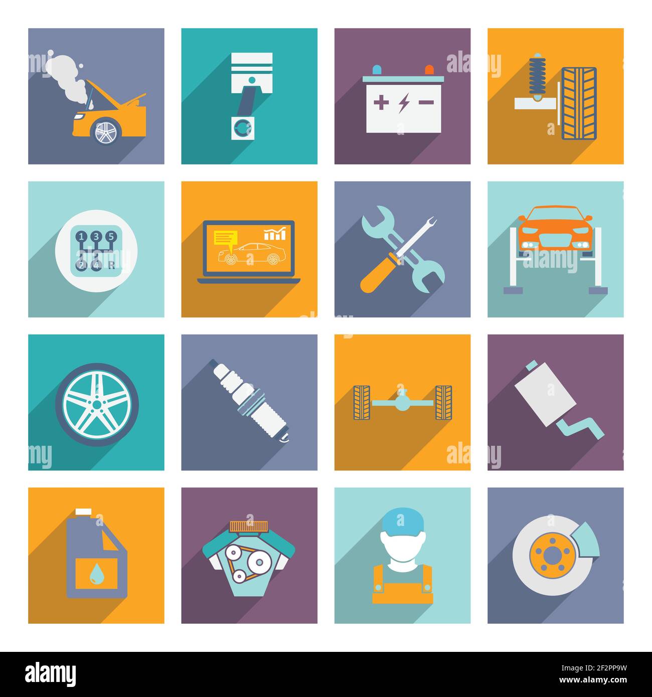 Auto mechanic car service and maintenance icons of engine transmission ...