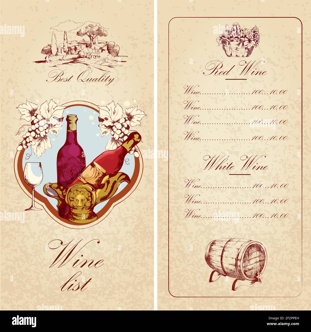 Vintage restaurant best quality wine list card menu template vector ...