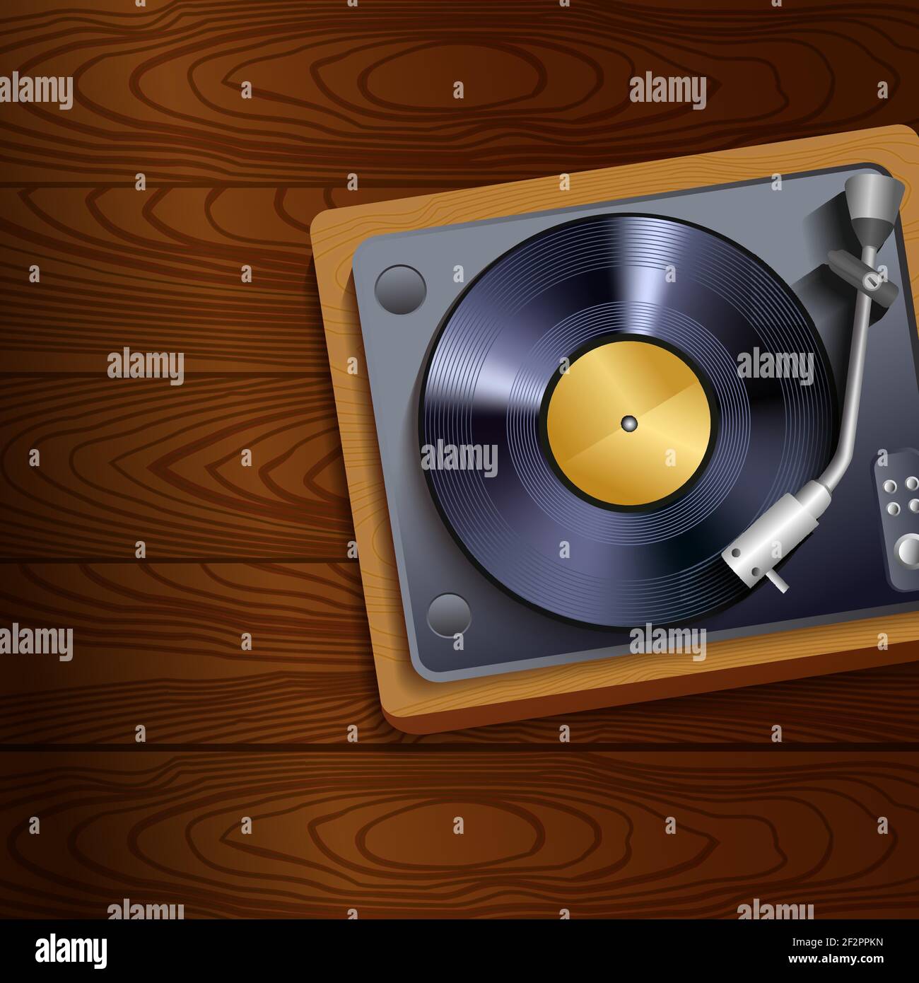 Vintage retro vinyl record player on wooden table background poster ...