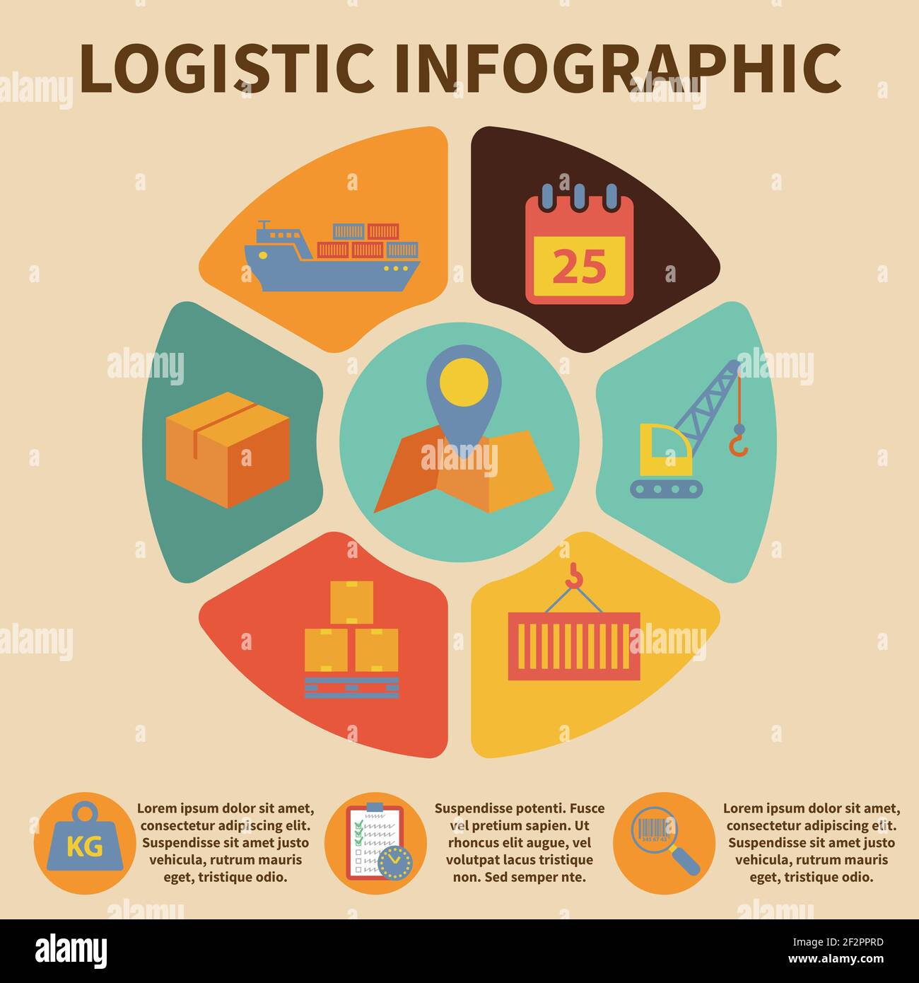 Logistic freight service infographic icons set on pie chart vector ...