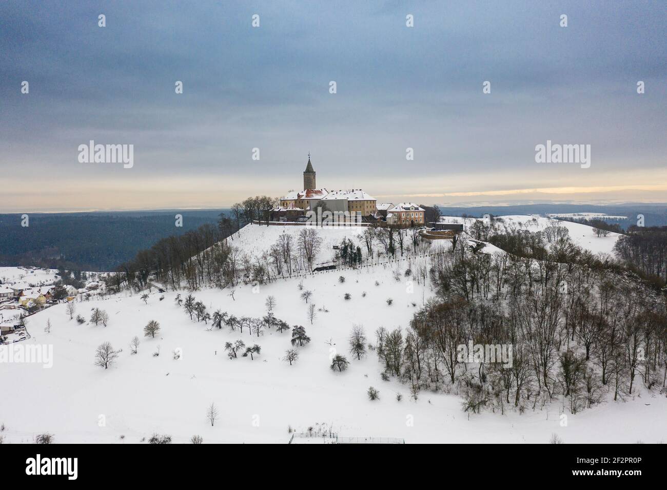 Drone photo of the Leuchtenburg in Thuringia Stock Photo - Alamy