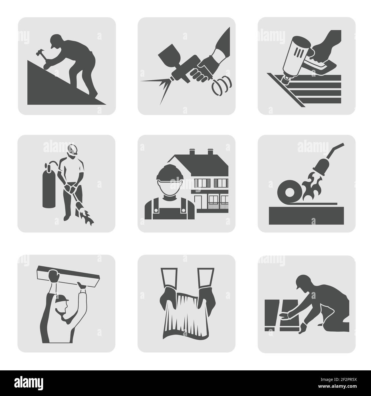 Roofer construction worker tradesman house builder icons set isolated ...