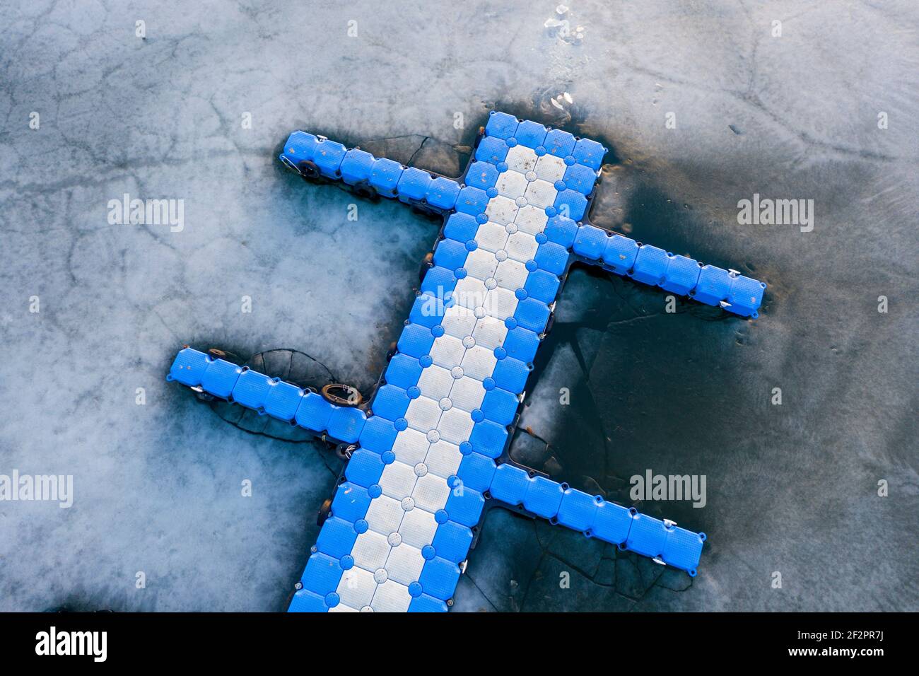 A bird's eye view of the landing stage, frozen lake Stock Photo - Alamy