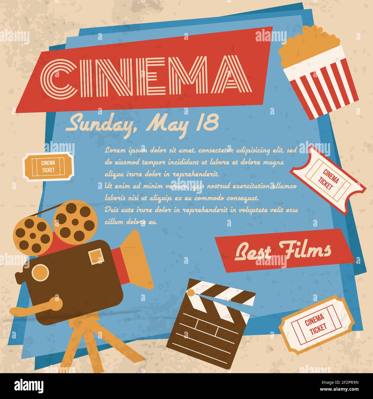 Retro movie cinema vintage best films poster vector illustration Stock ...