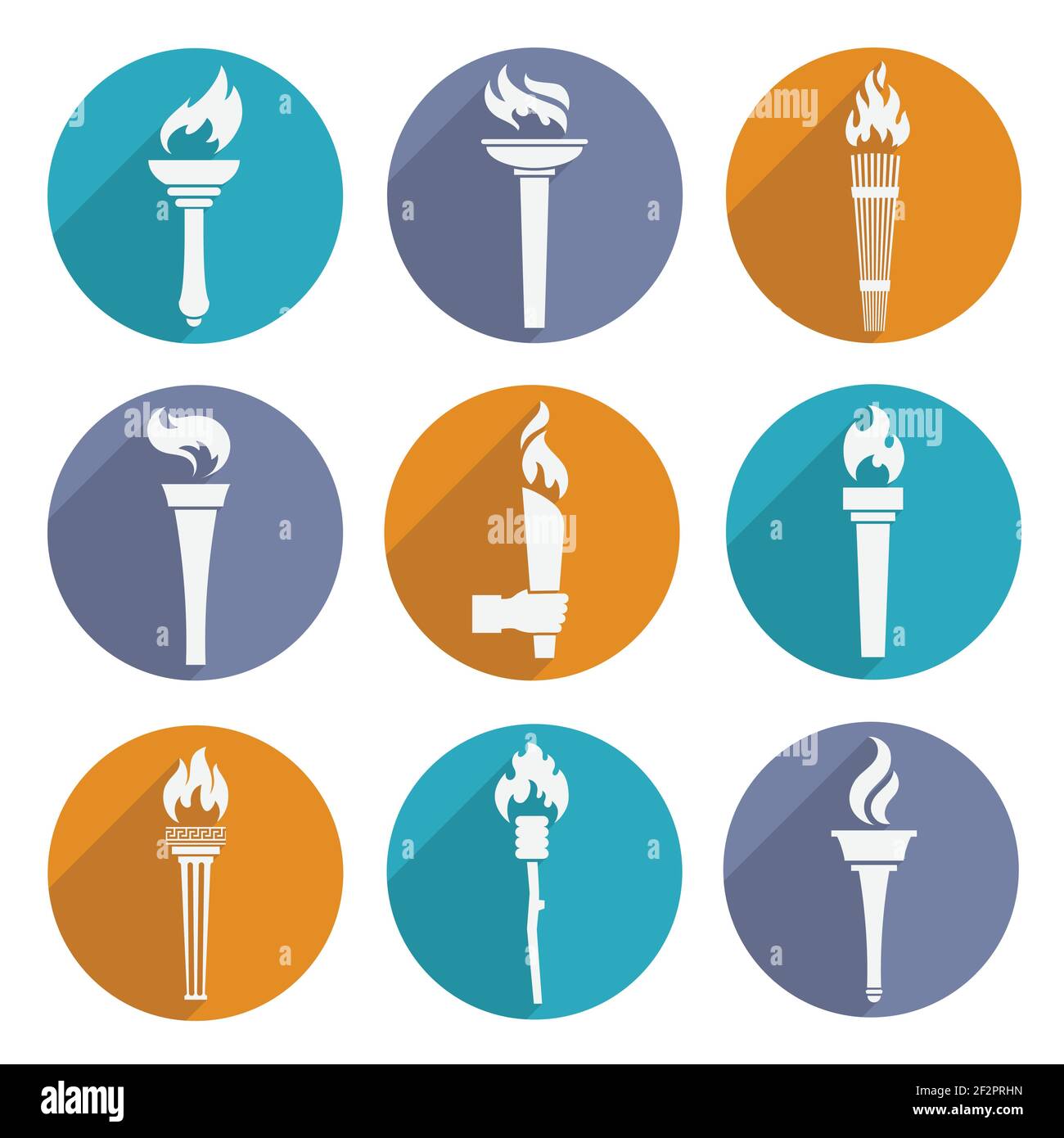 Fire glowing flame retro winner torch icons set isolated vector ...