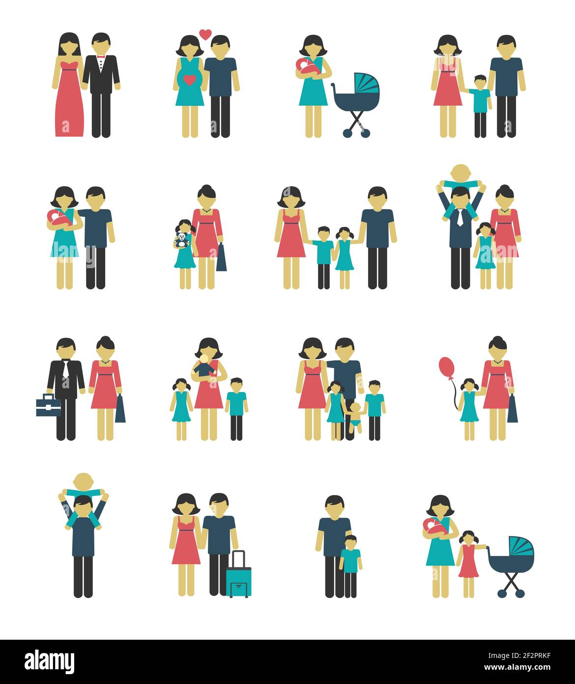 Family figures icons set of parents children married couple isolated ...