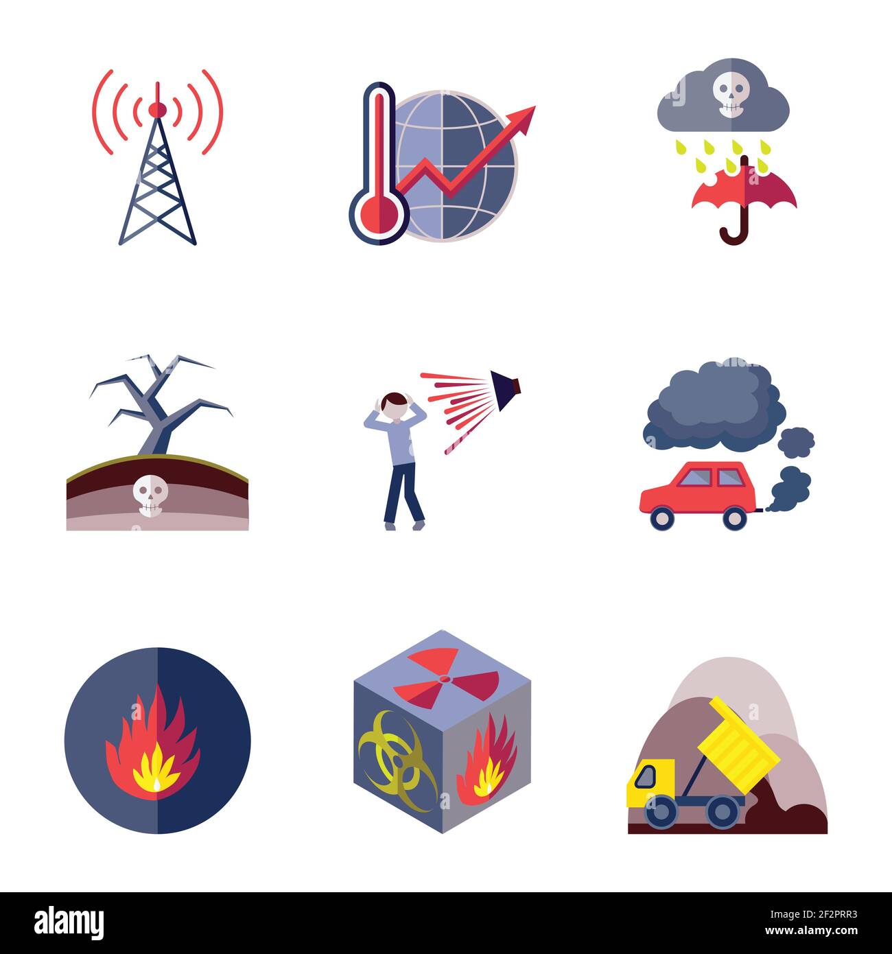 Pollution toxic environment damage and contamination flat icons ...