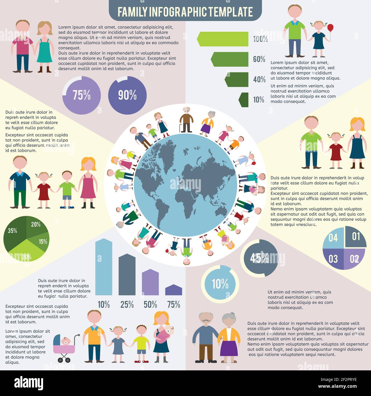 Family figures flat infographics template with charts vector ...