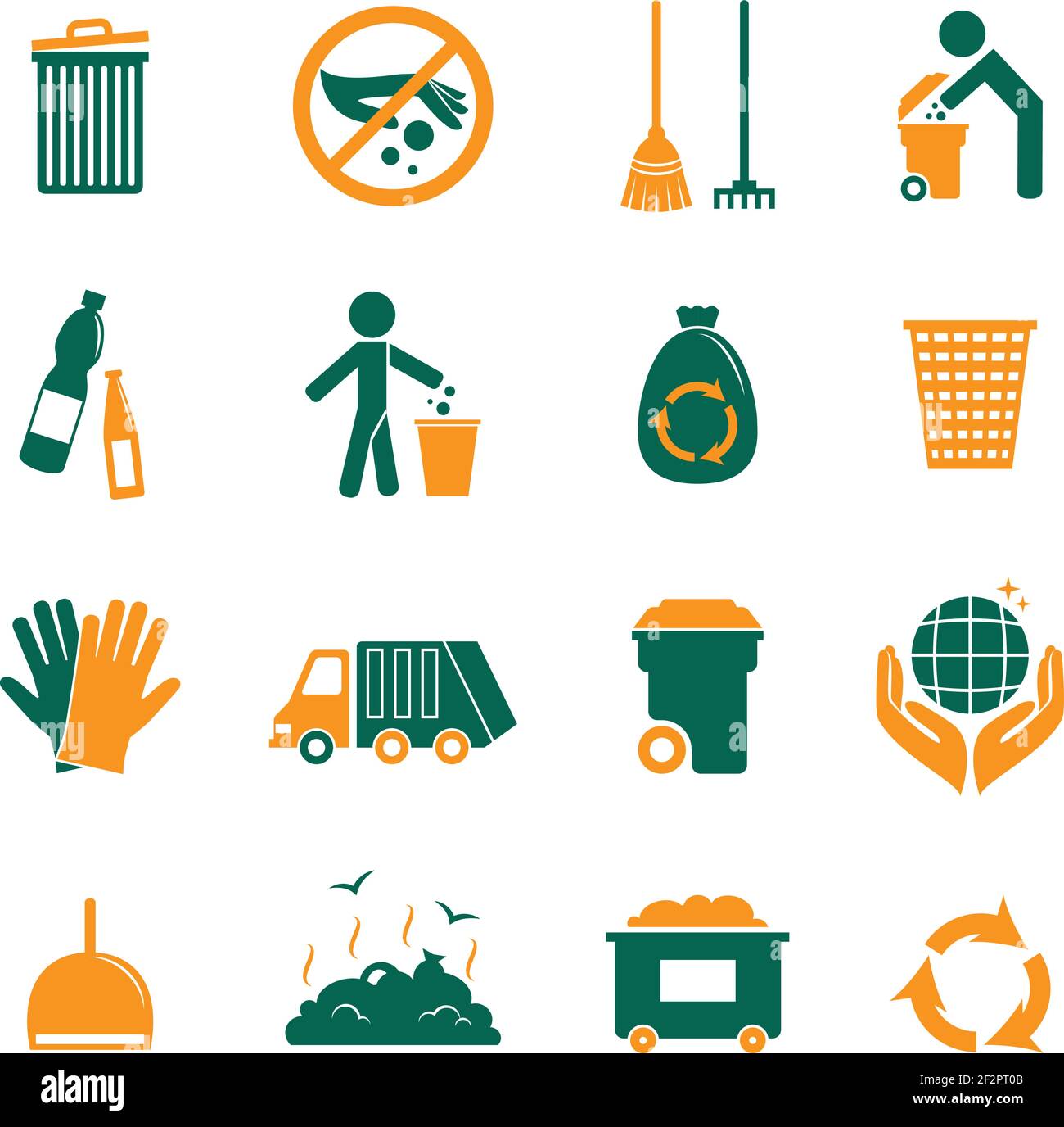 Garbage trash cleaning recycling environmental symbols icons set ...
