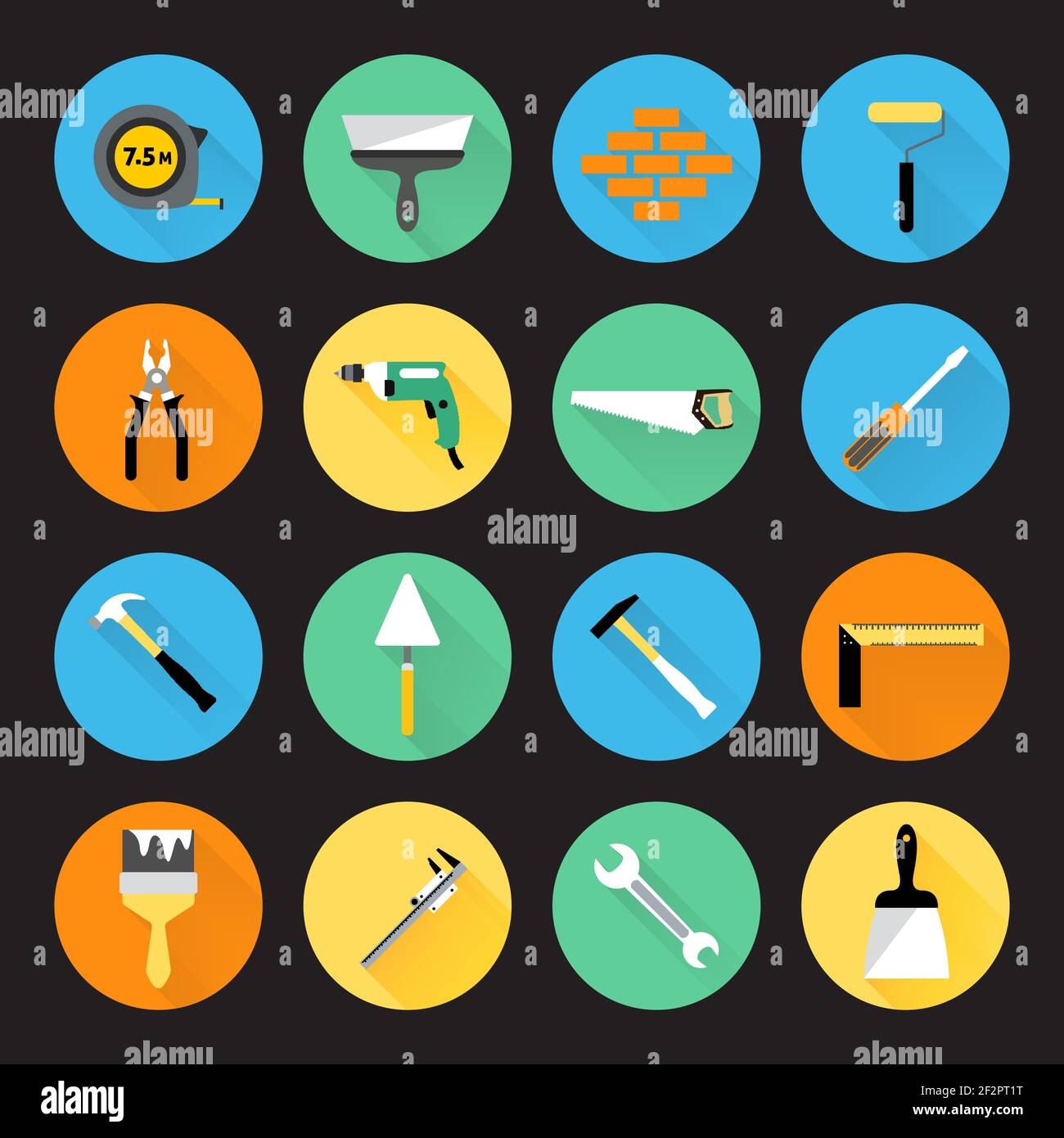 Builder and construction hand work repair instruments icons set ...