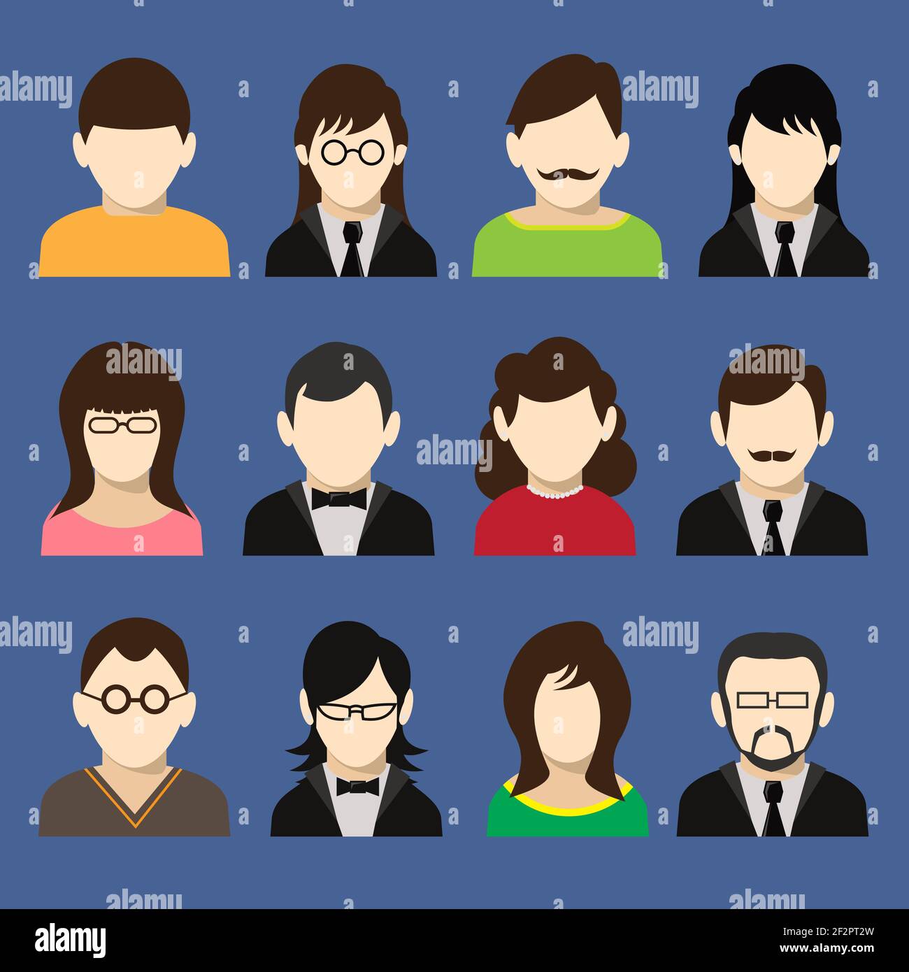 Social networks business private users avatar pictograms design icons ...