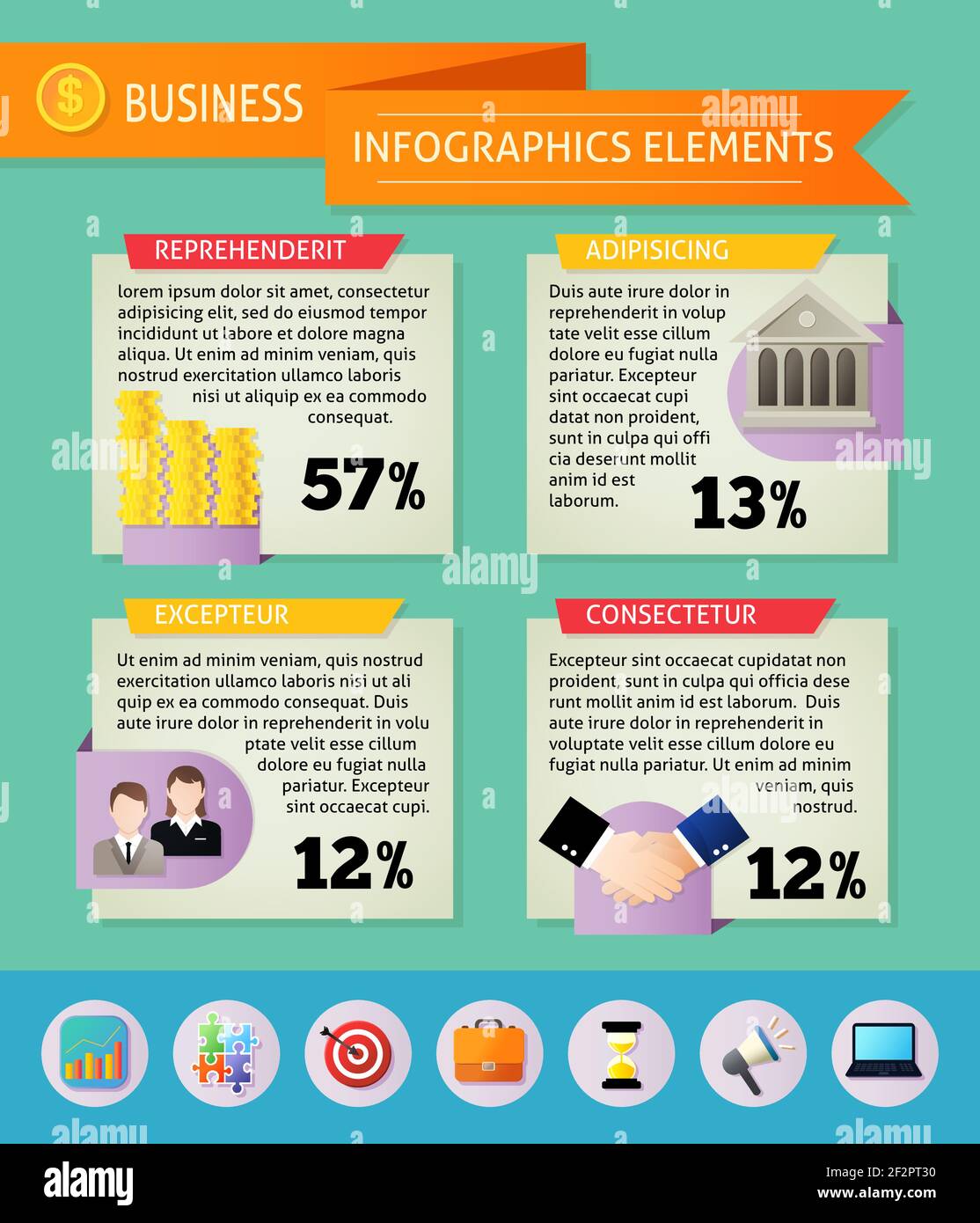 Business infographic elements set with office work items vector ...