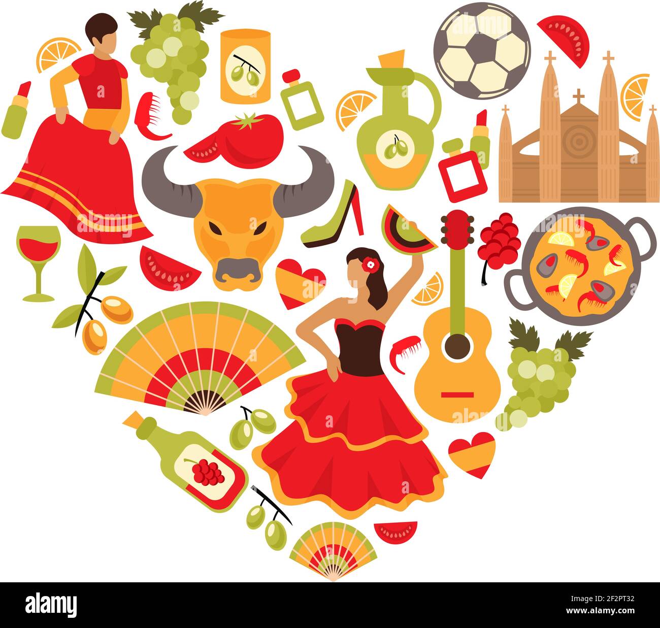 Decorative spain cultural traditions flamenco dance food grape vine ...