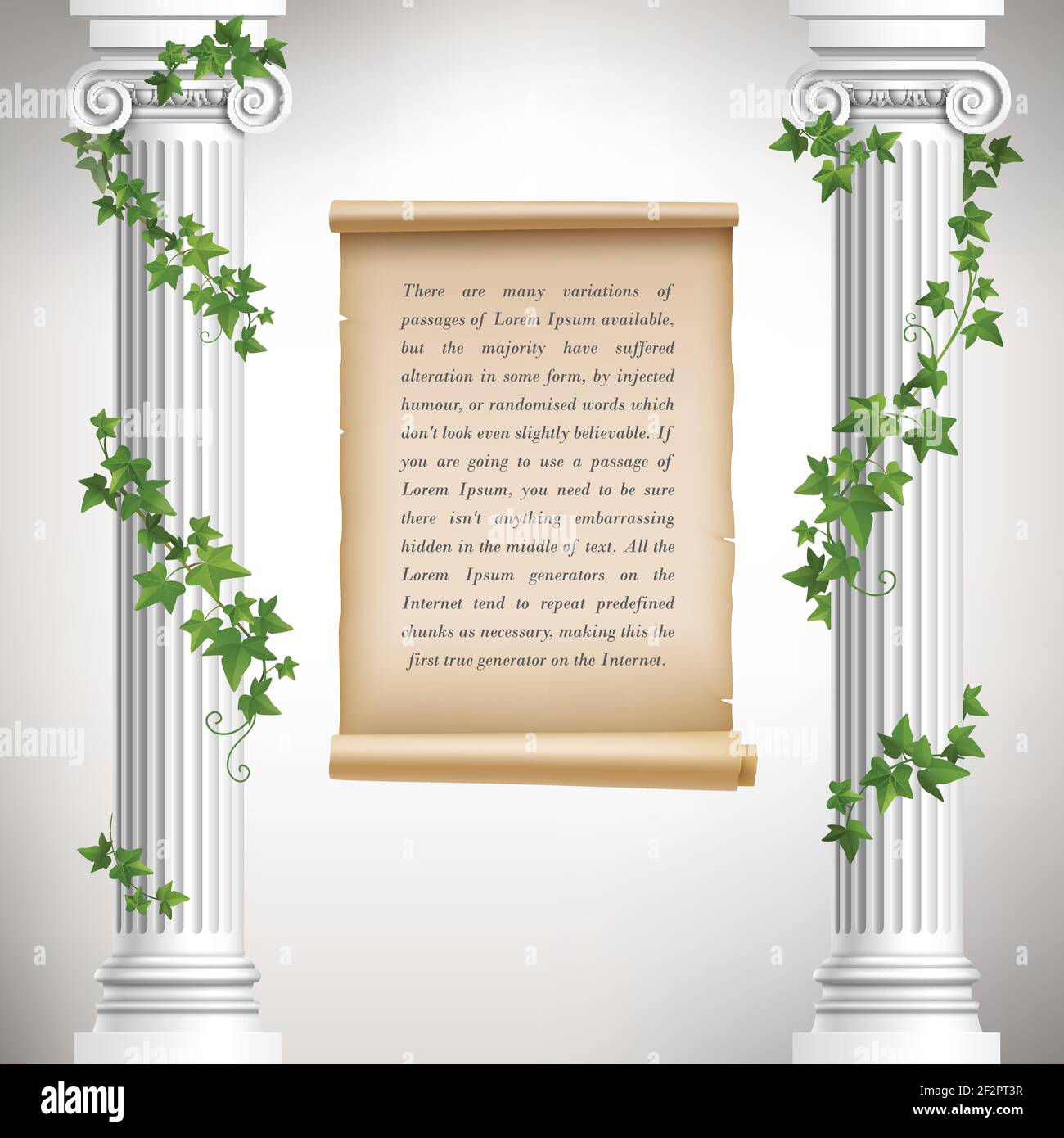 Antique greek columns with vine and vintage scroll poster vector ...