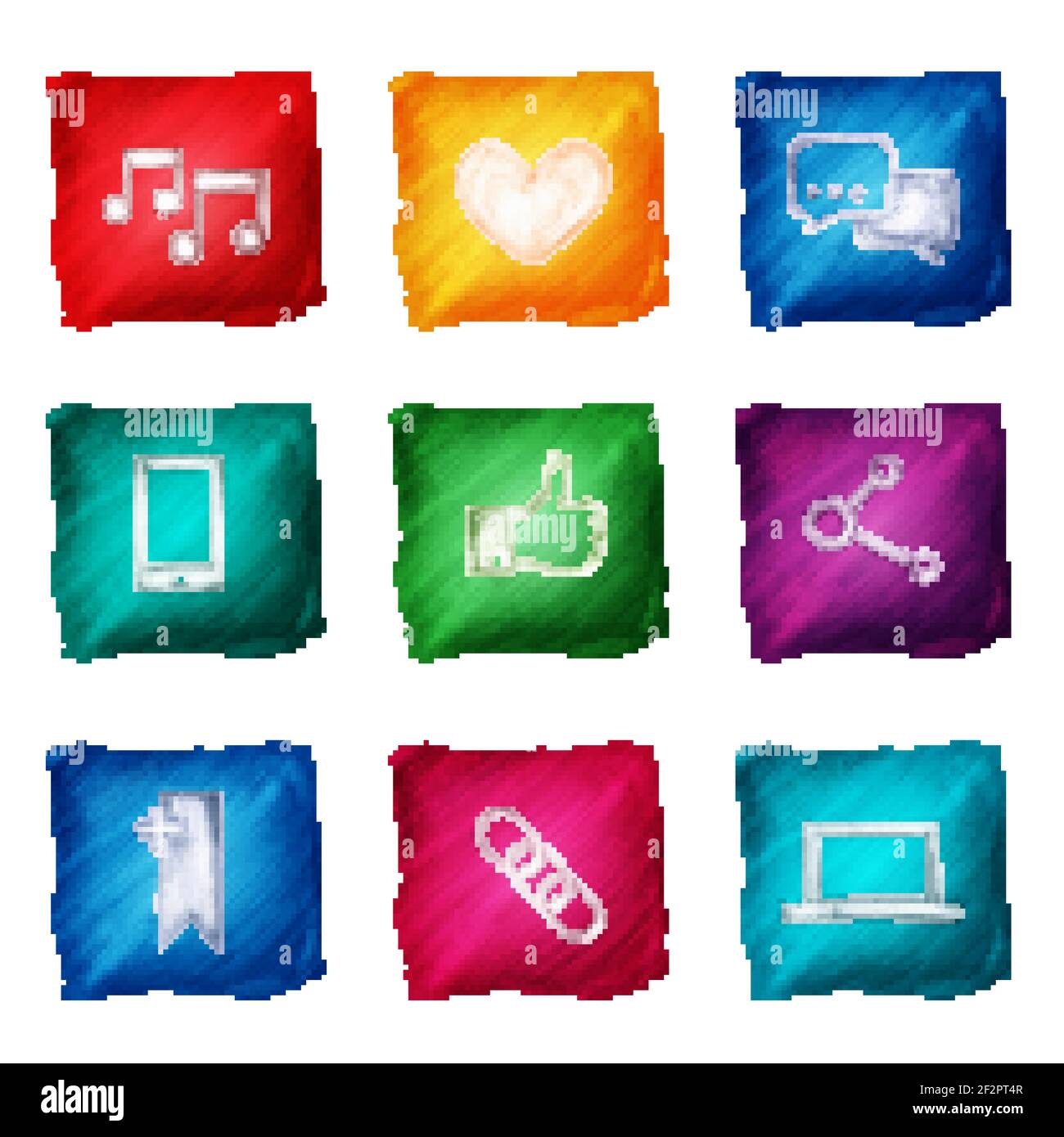 Social Media Network Application Icons Watercolor Set Isolated Vector