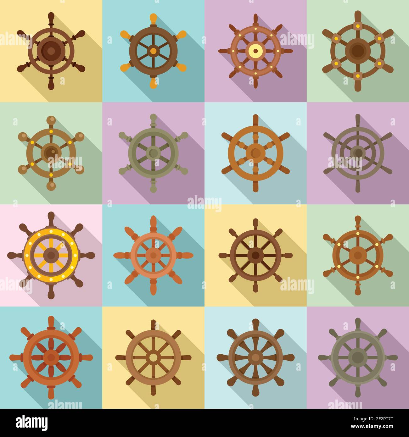 Ship wheel icons set, flat style Stock Vector Image & Art - Alamy