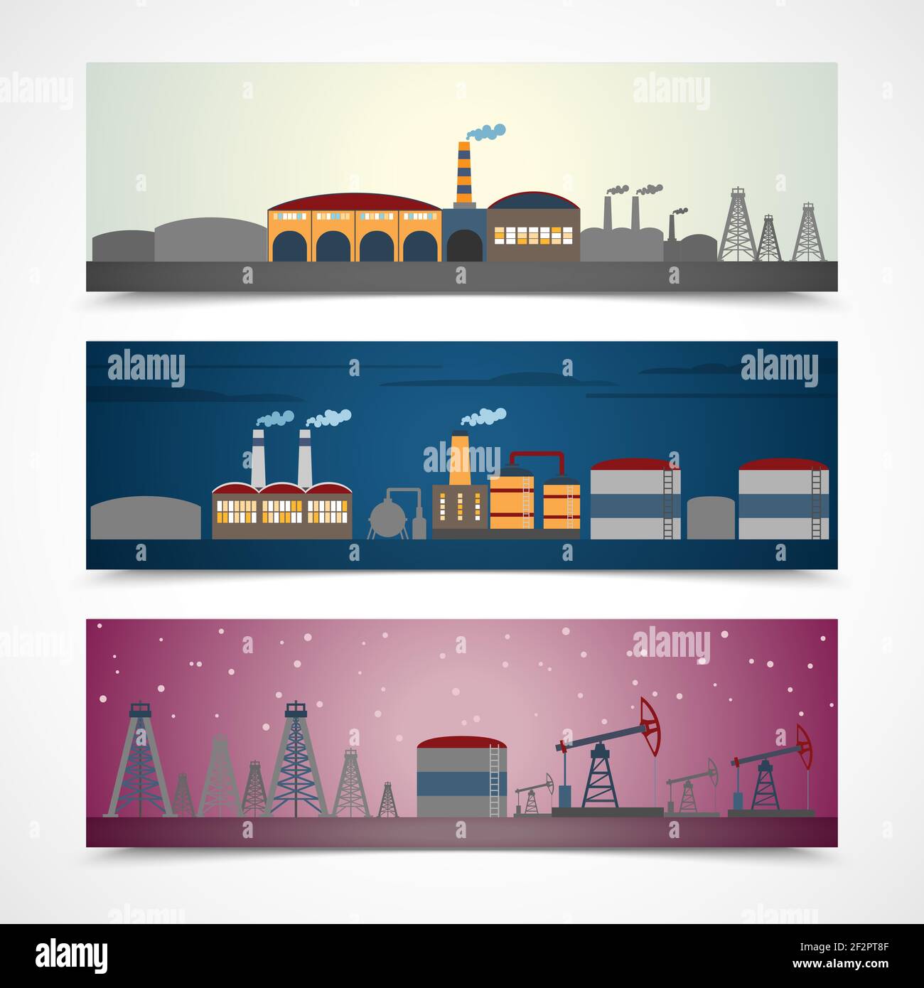 Industrial building modern city skyline horizontal banners set isolated ...