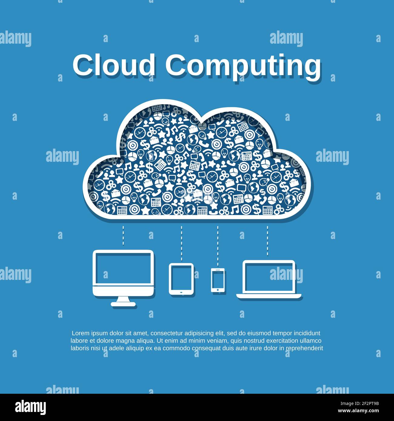 Cloud computing concept with business icons and computer devices vector ...