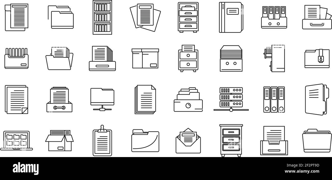 Office storage of documents icons set, outline style Stock Vector Image ...