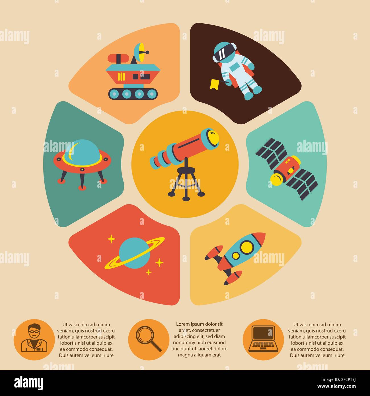 Space icons infographics of rocket astronaut planet and technology with description vector ...