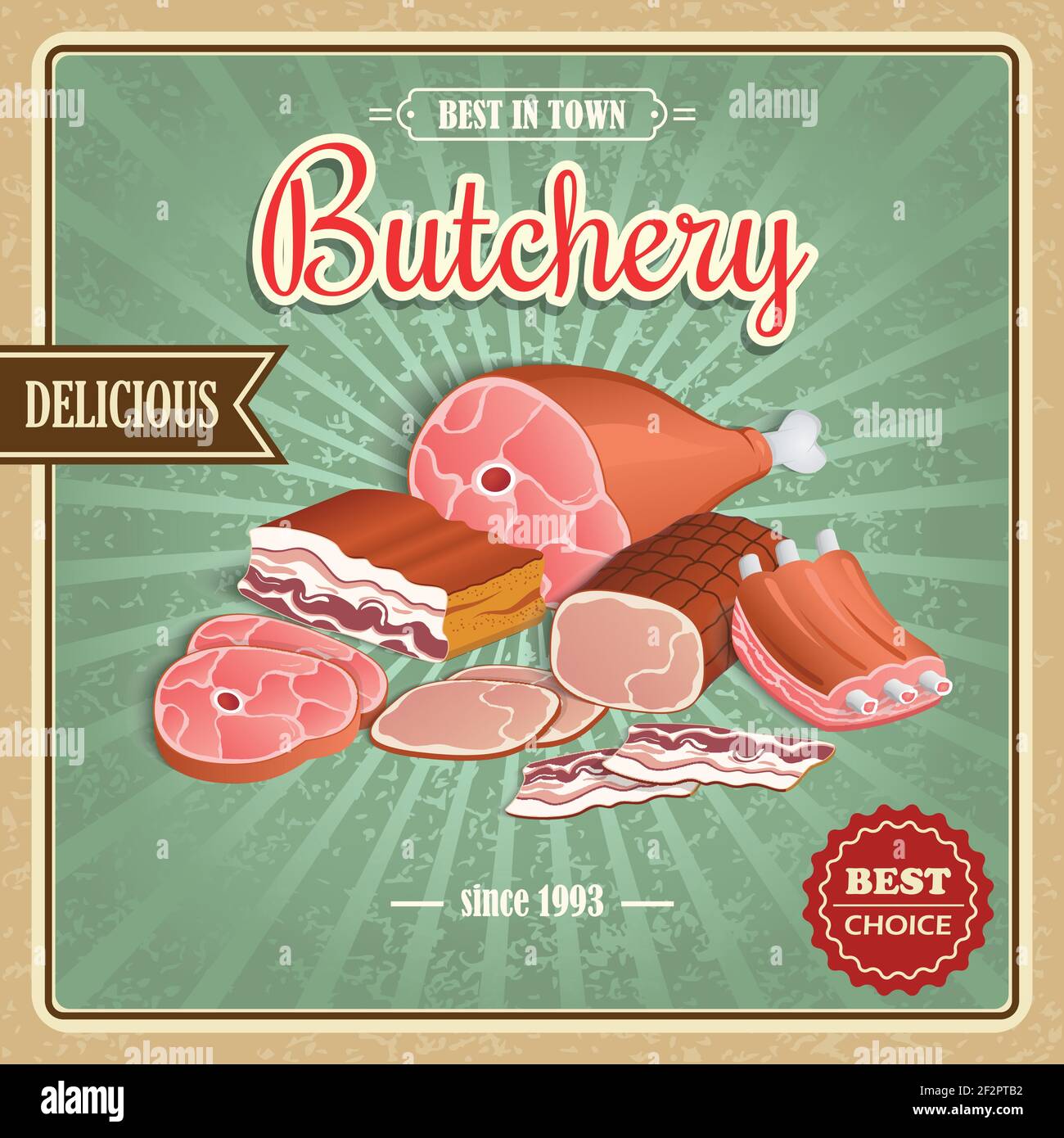 Meat best choice delicious retro butchery paper poster vector ...