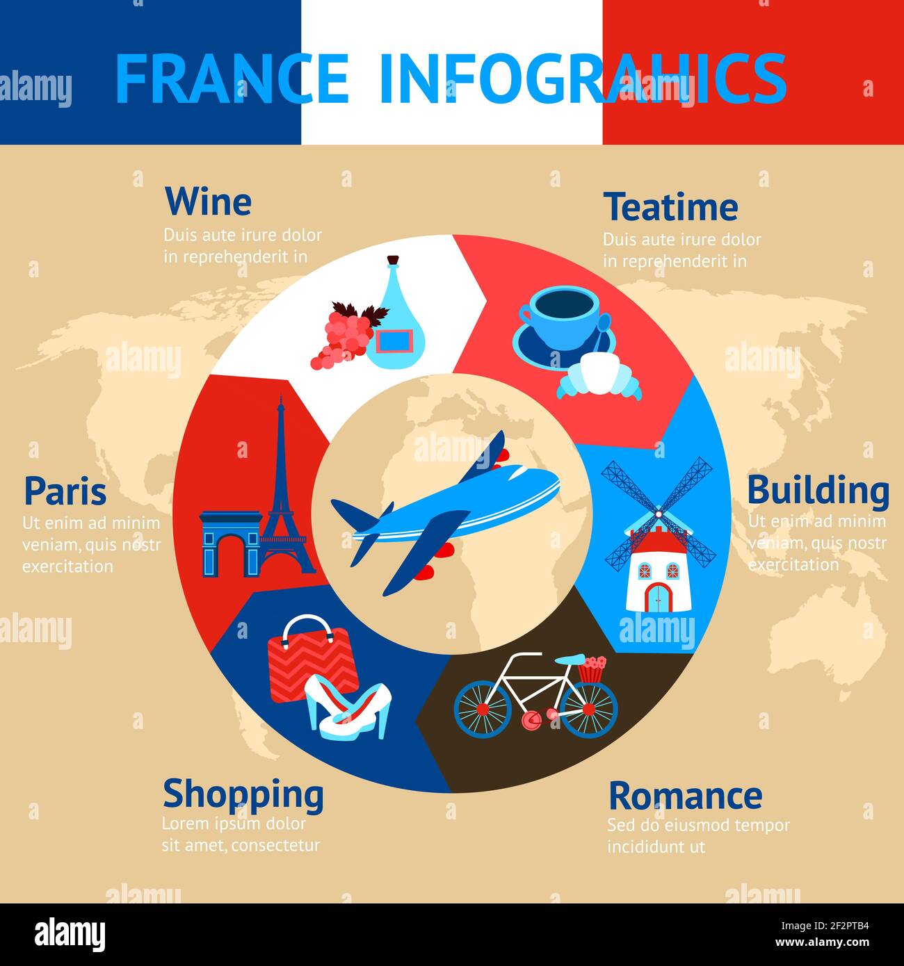 Paris infographic set with pie chart and teatime building romance ...