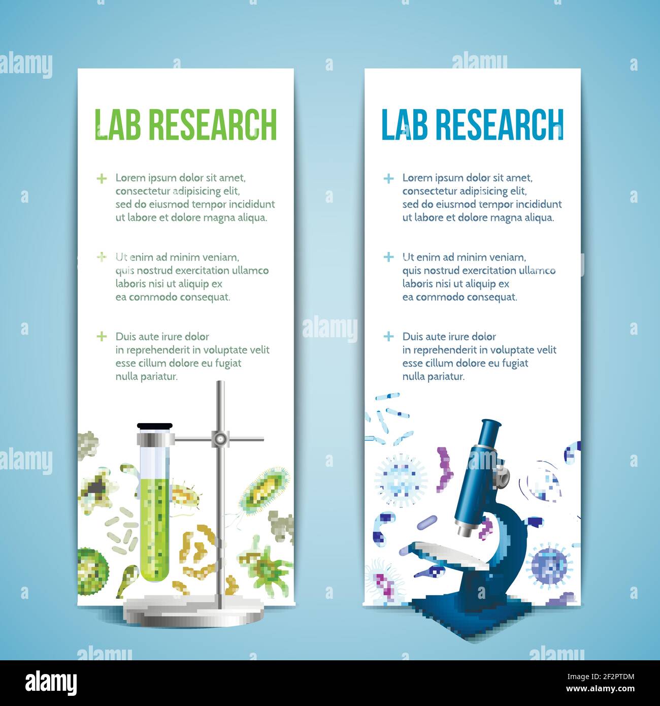Bacteria and virus lab research vertical banners with test tube and ...