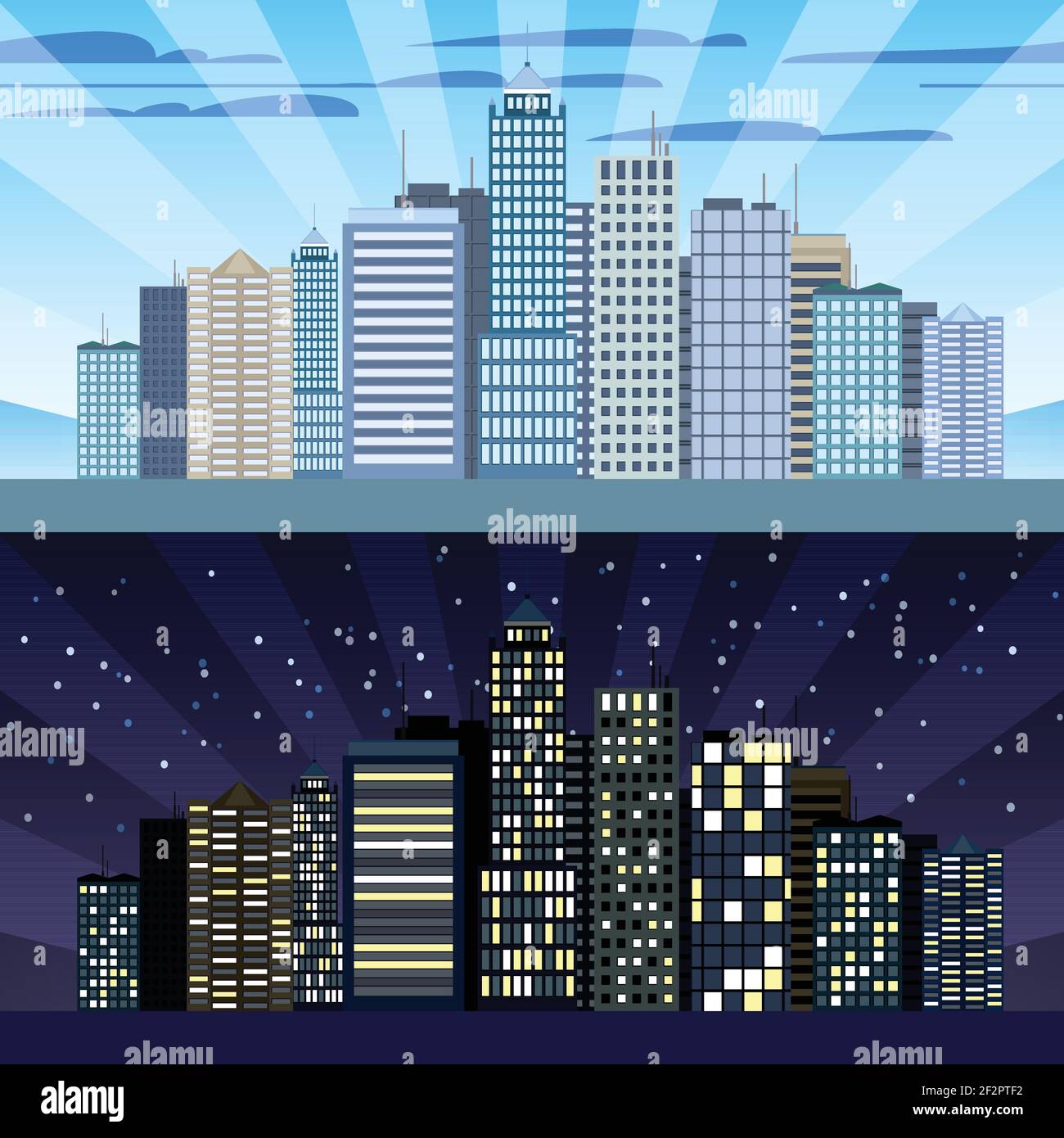 Modern urban building cityscape skyline day and night tileable borders ...