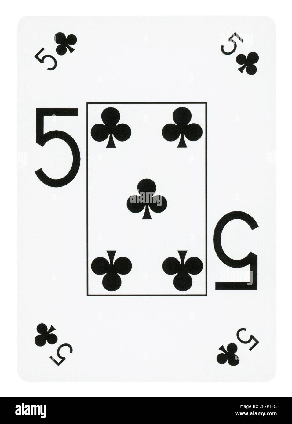 Five of Clubs playing card - isolated on white (clipping path included ...