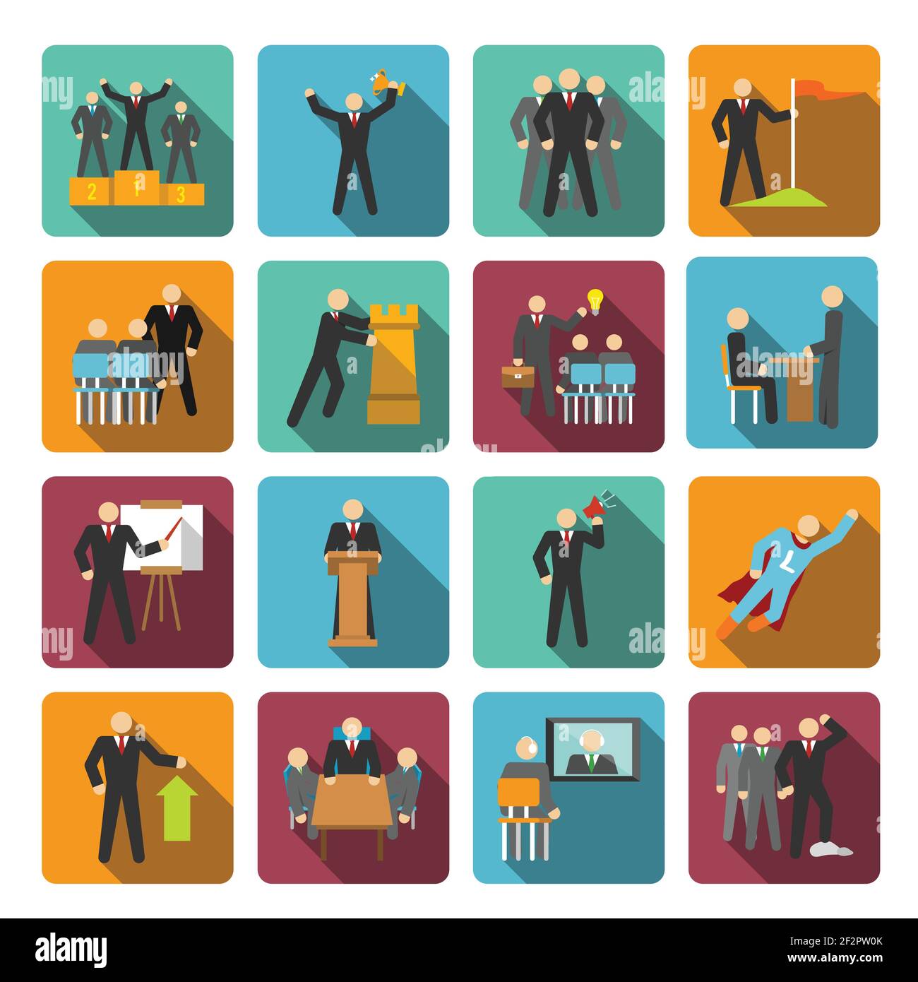 Leadership flat icons set with discourse idea leader negotiations ...