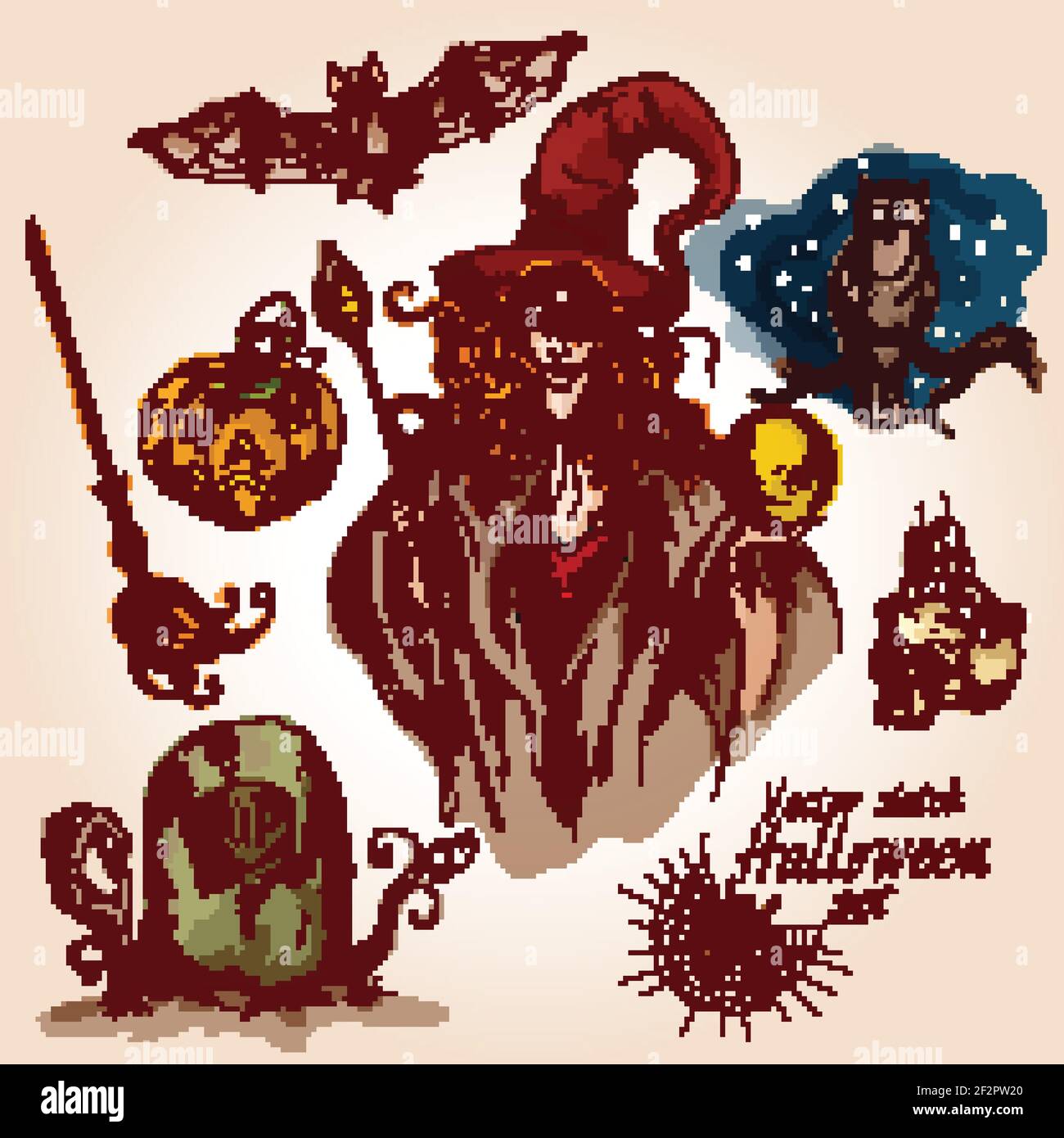 Halloween autumn holiday celebration colored sketch decorative elements ...