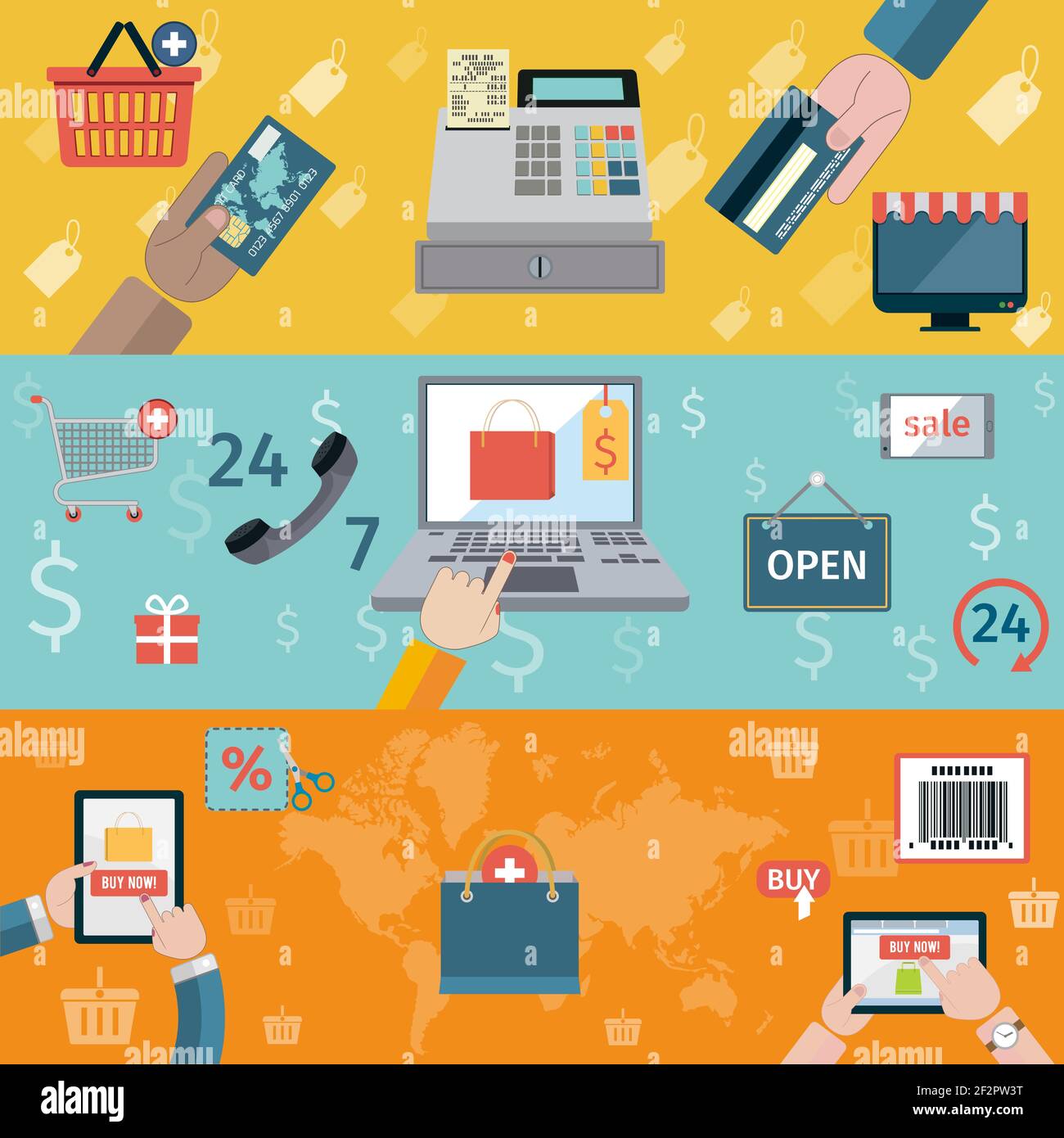 E-commerce banners flat set of online shopping digital marketing ...